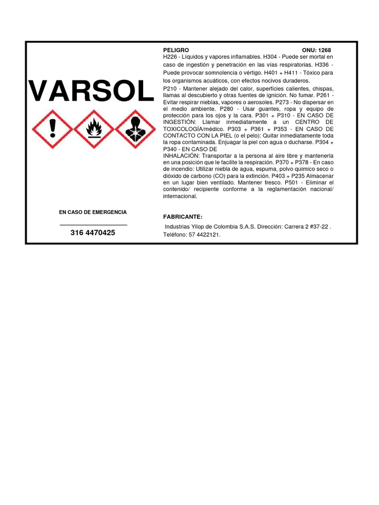 Seguridad y Peligros del Varsol | PDF