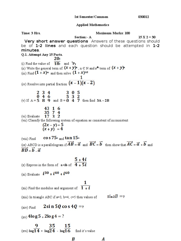 Very Short Answer Questions Answers of These Questions Should Be of 1-2 ...