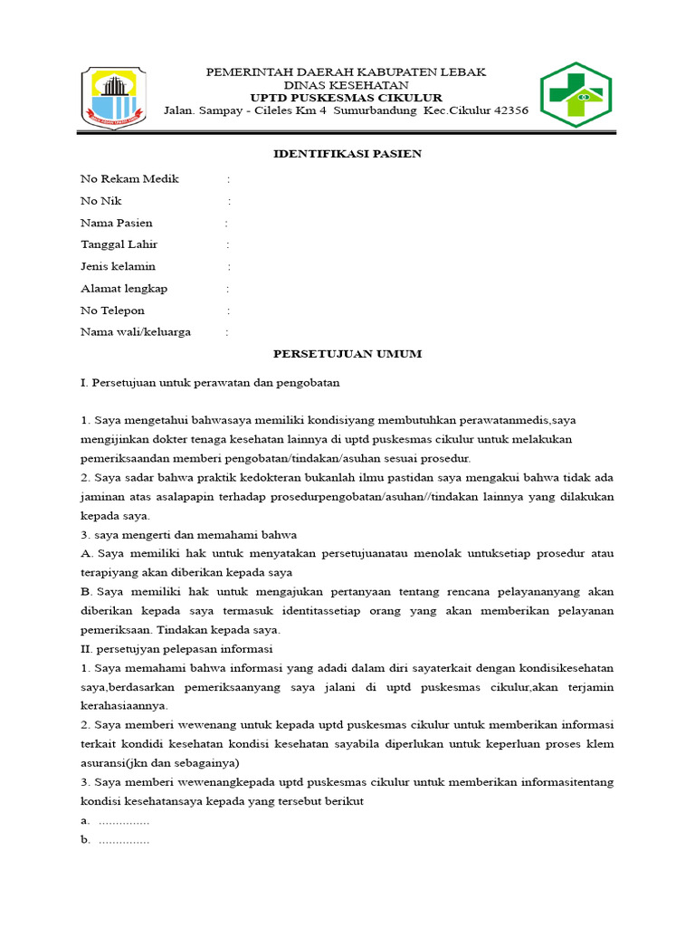 Formulir Identitas Pasien | PDF
