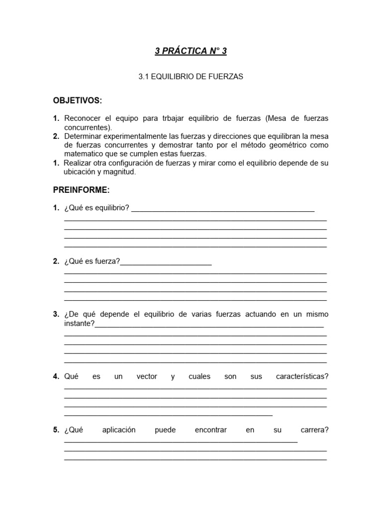 Practica 3 - Equilibrio de Fuerzas | PDF | Vector Euclidiano | Fuerza