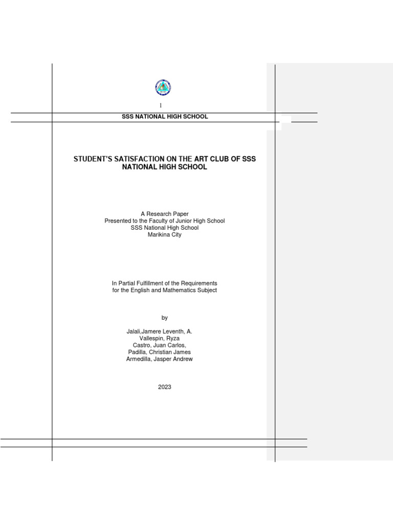 Student Satisfaction On The Art Club of SSSNHS Group 4 | PDF | Survey ...