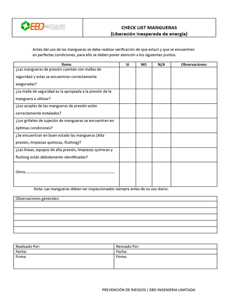 Check List Mangueras | PDF