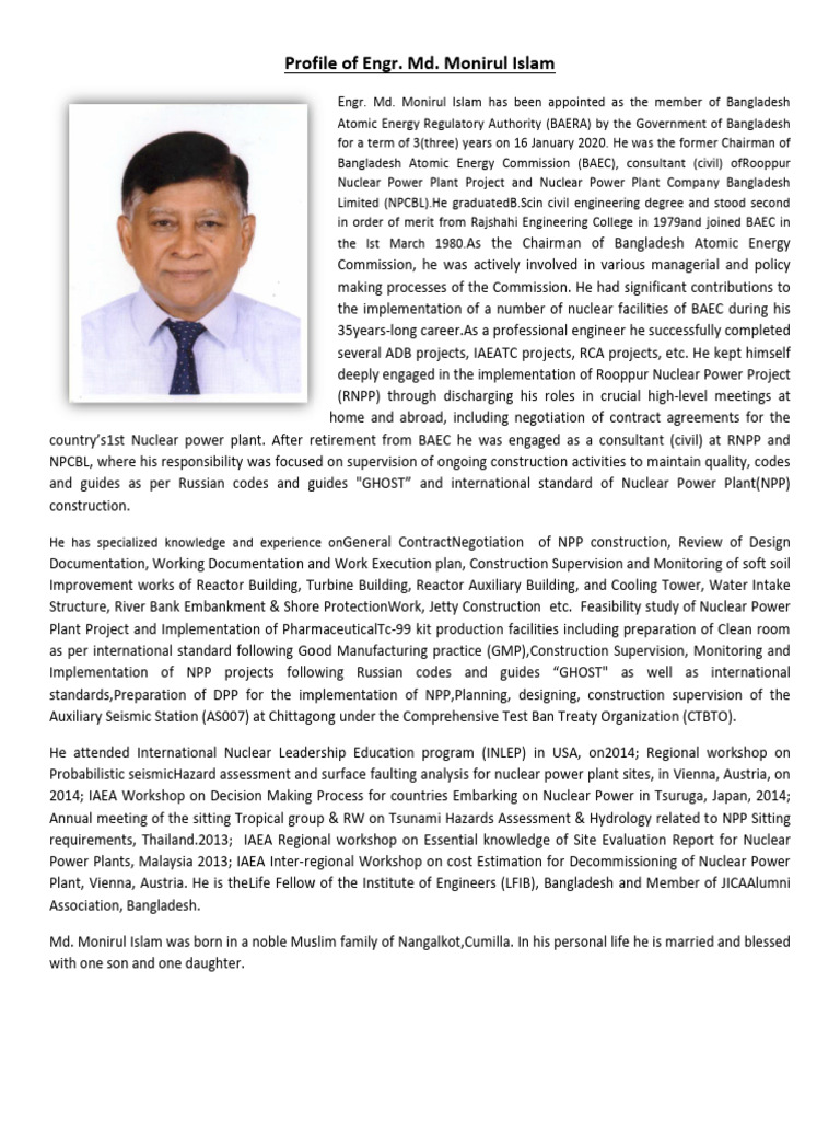 Profile of Engr. Md. Monirul Islam Profile of Engr. Md. Monirul Islam ...
