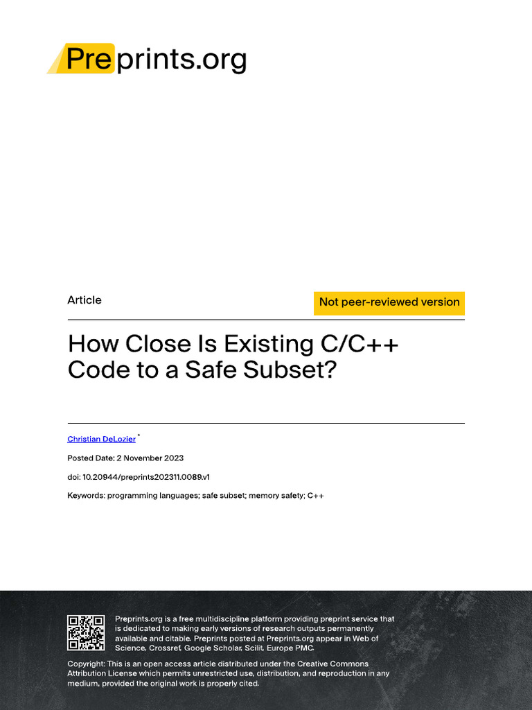 How Close Is Existing Cc Code To A Safe Subset Pdf C Pointer Computer Programming