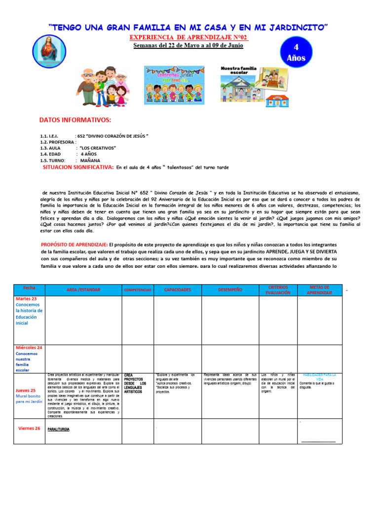 Proyecto Mi Familia 4 Años | PDF | Comunicación no verbal | Educación ...