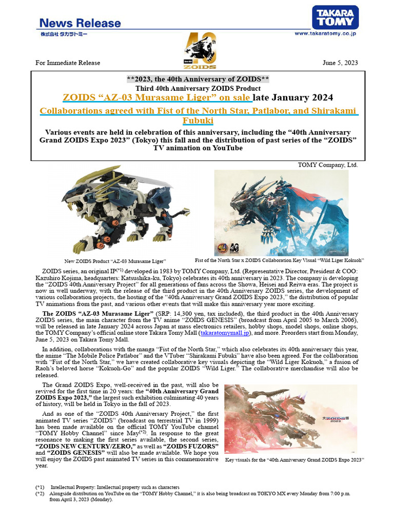 ZOIDS "AZ-03 Murasame Liger" On Sale: Collaborations Agreed With Fist of The North Star ...
