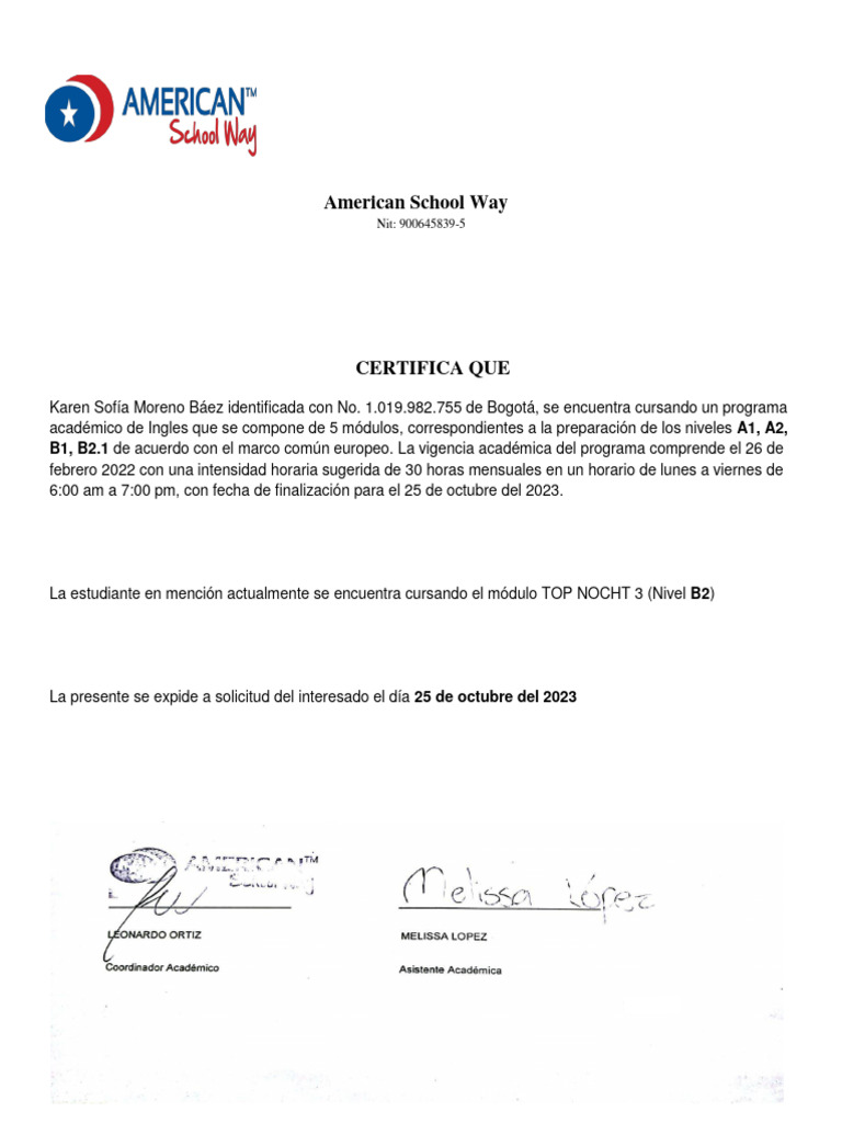 American School Way Certificado Original Convertido Original1 | PDF