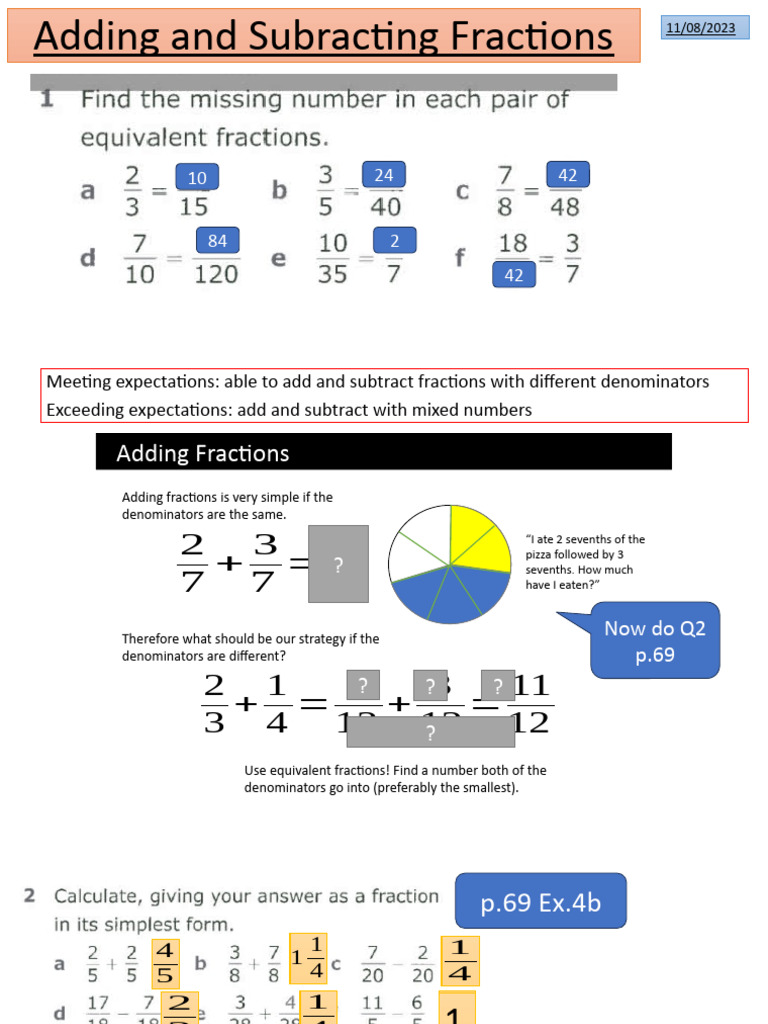 Yr 7 4b Adding And Subtracting Fractions Pdf Abstract Algebra