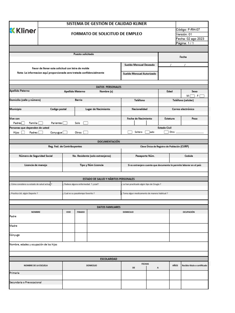 Formulario de Solicitud de Empleo | PDF