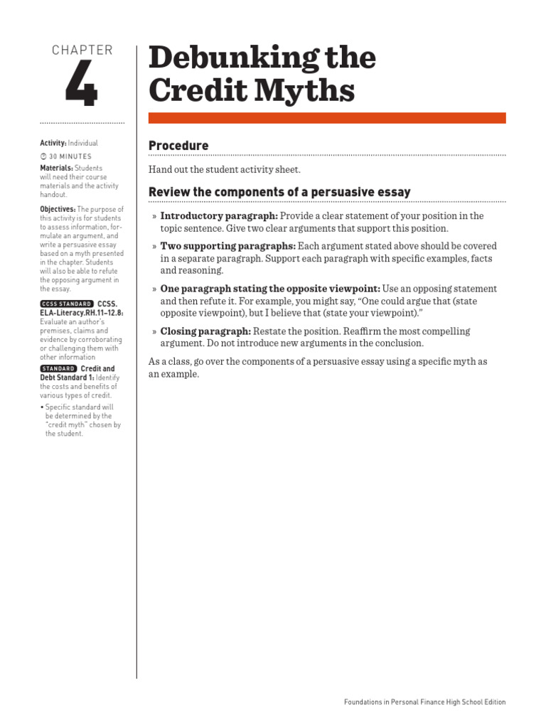 Activity Debunking The Credit Myths | PDF | Argument | Essays