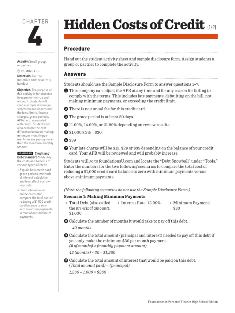 Activity Hidden Cost of Credit | PDF | Annual Percentage Rate | Credit Card