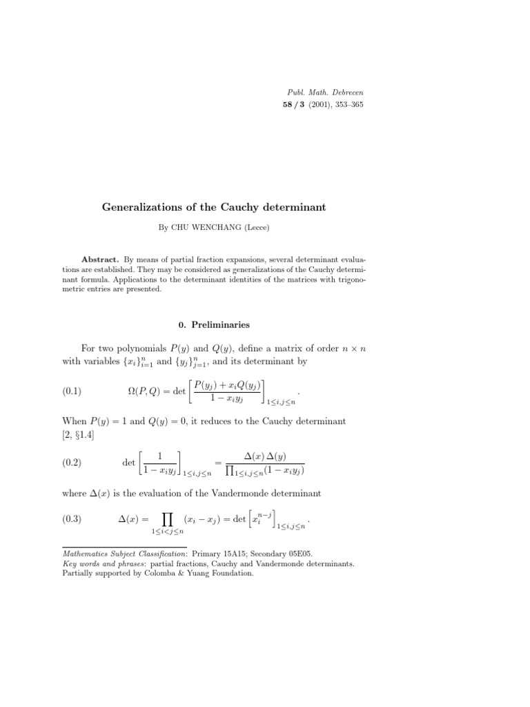 Generalizations of Cauchy Determinant | PDF | Determinant | Matrix ...