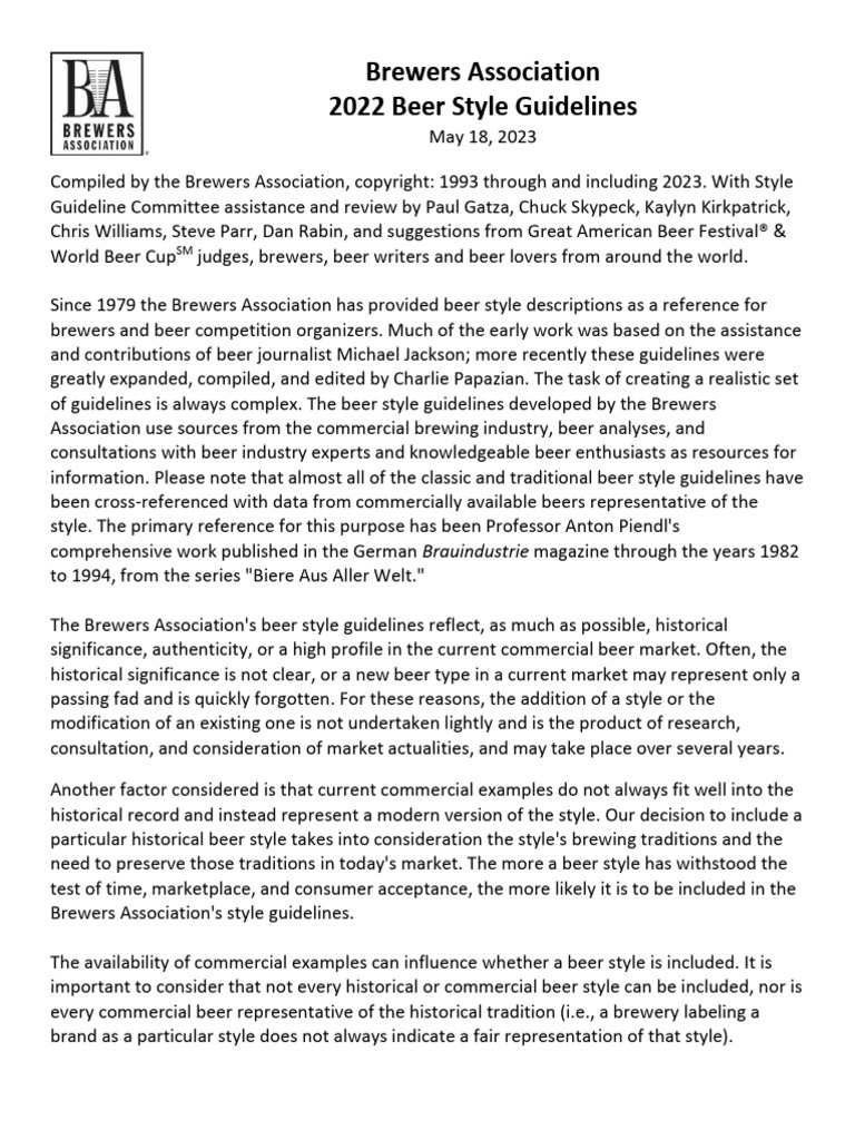 2023 BA Beer Style Guidelines | PDF | Ale | Beer