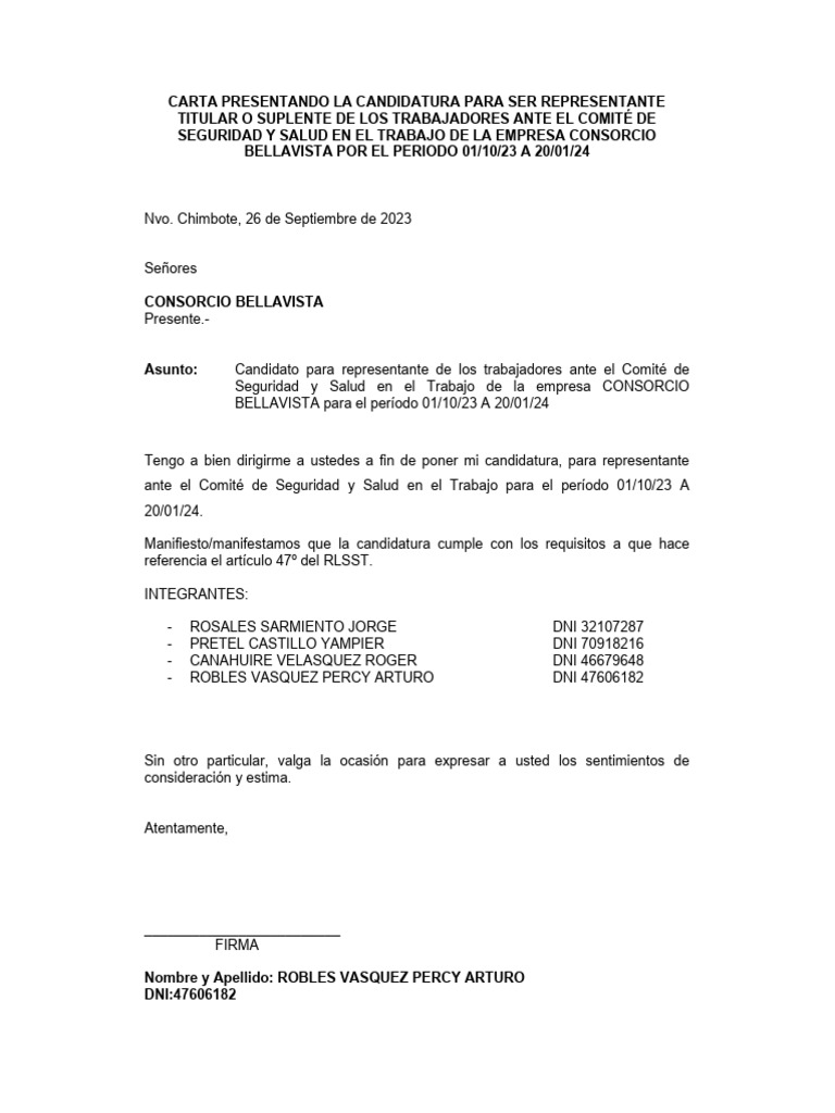 Carta de Presentacion - Candidaturas | PDF