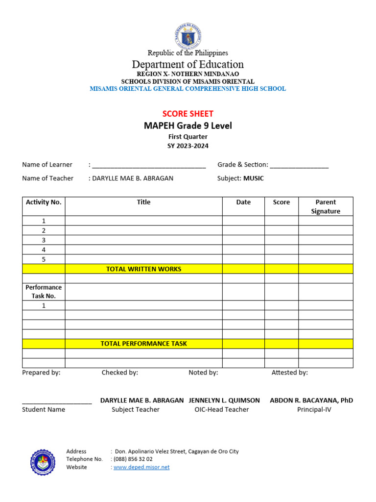 Compilation Scoresheet | PDF | Philippines