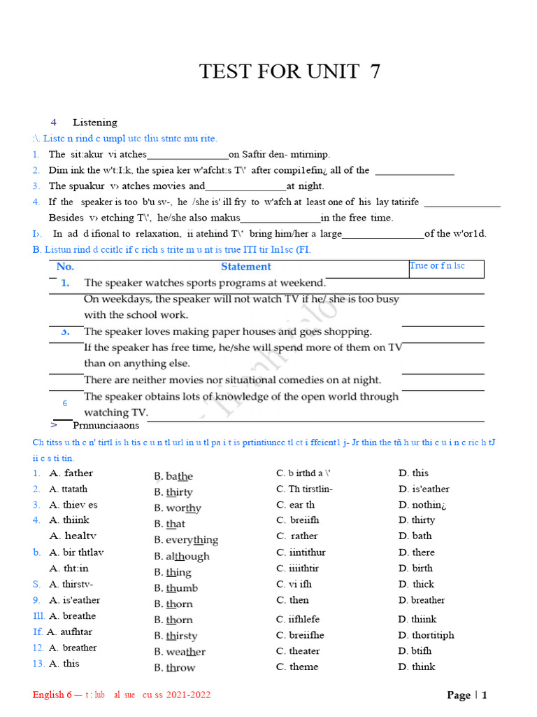 Bài Tập Bổ Trợ Anh 6 Global Unit 7 | PDF | Television | News