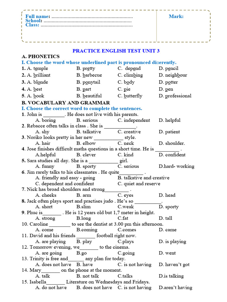 TA 6 Global PRACTICE TEST - UNIT 3 | PDF