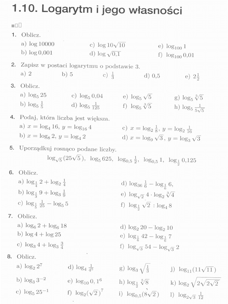 Logarytmy - Zadania 3 | PDF