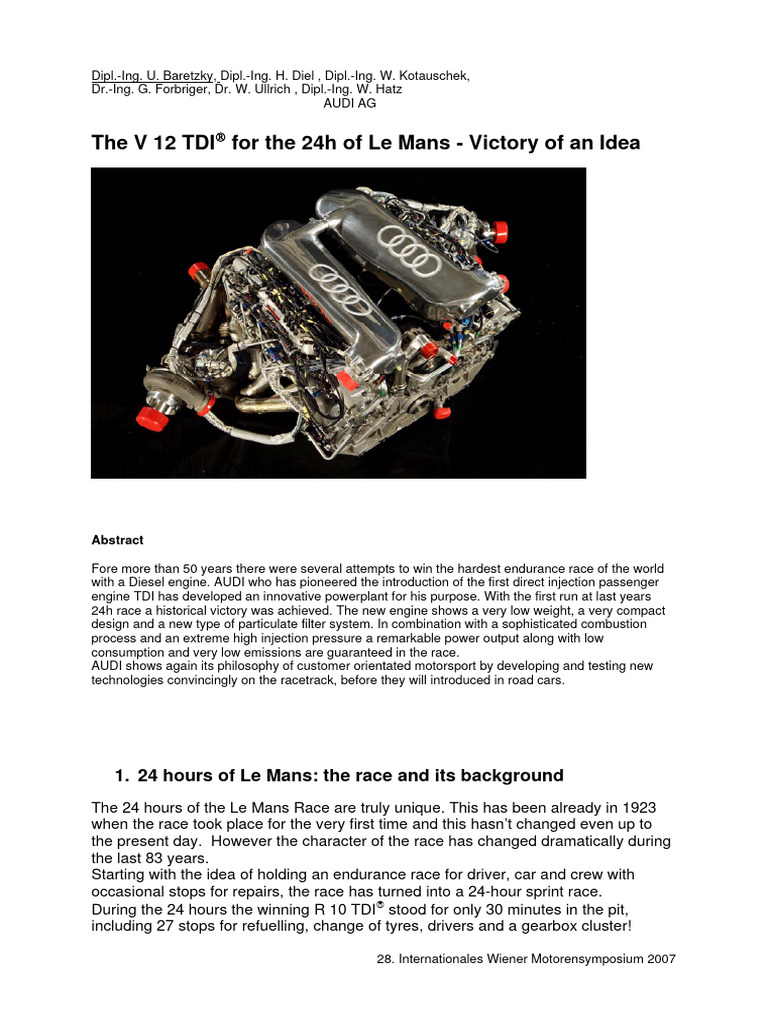 Audi R10 Engine-Tech Paper | PDF | Engines | Audi