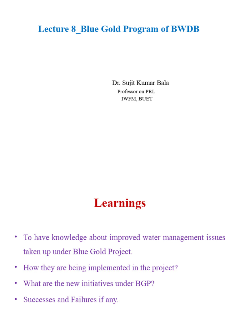Lec 8 - Blue Gold Program of BWDB | PDF | Food Security | Agriculture
