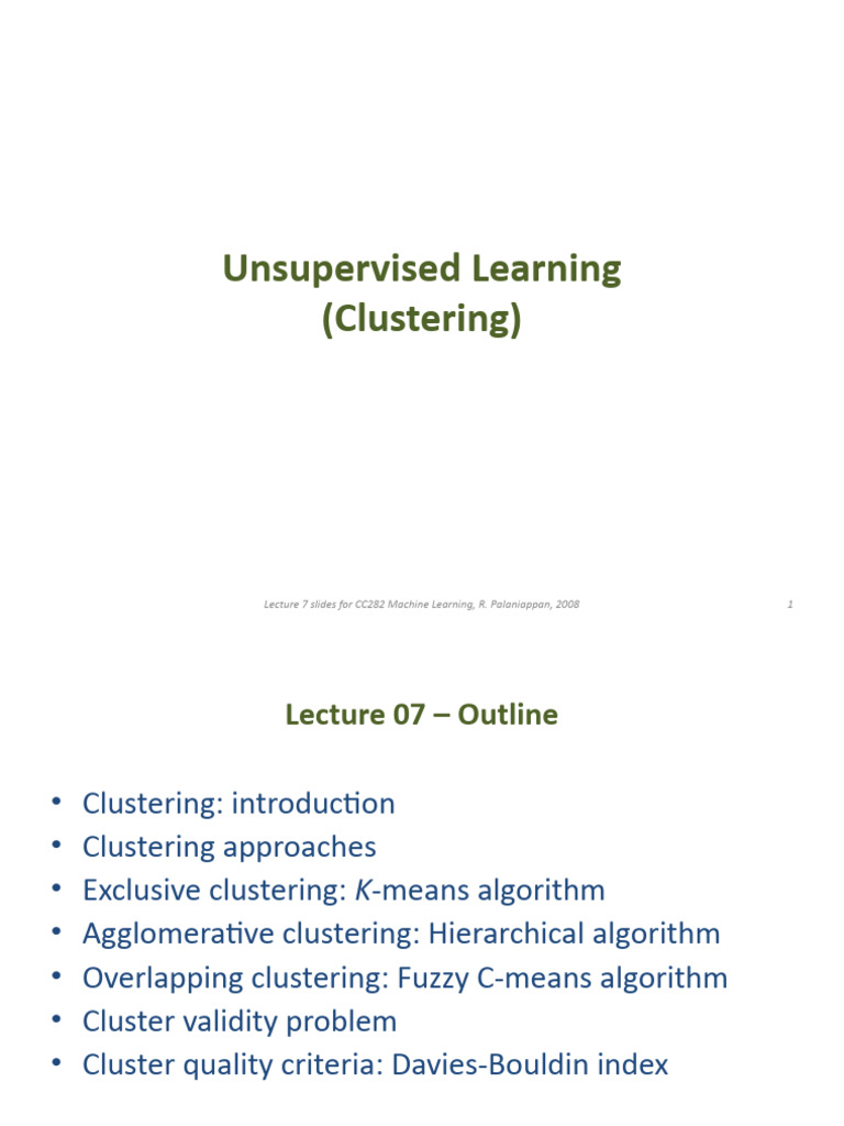 6.nsupervised Learning Clustering Lecture 7 Slides For4962 | PDF | Cluster Analysis ...