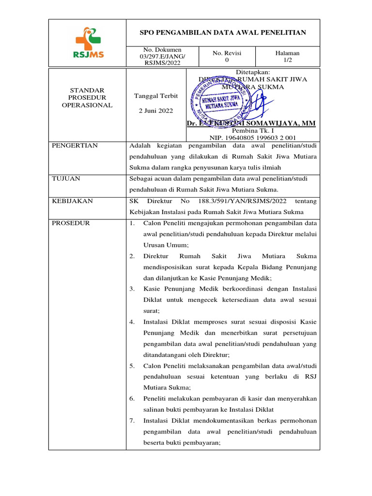 Prosedur Pengambilan Data Awal Penelitian | PDF