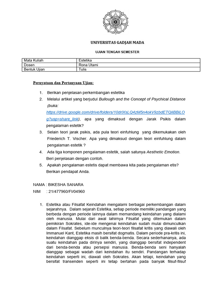 UTS ESTETIKA 2023 Bikesha | PDF