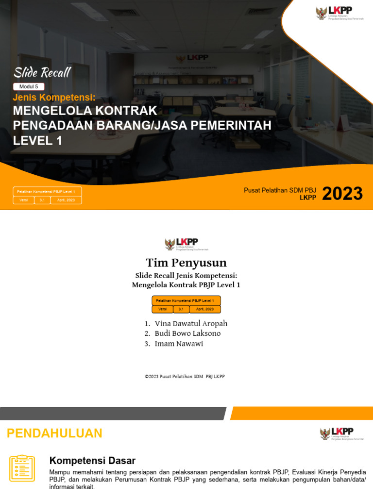Slide Recall Modul 5 Mengelola Kontrak PBJP Level 1 V3.1 | PDF