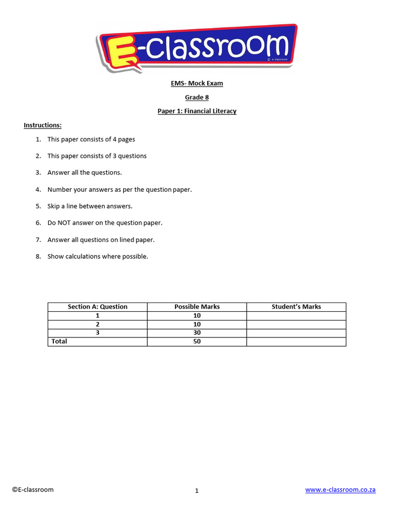 Gr08 Ems Term2 Pack01 Practice Paper | PDF | Debits And Credits | Financial Services