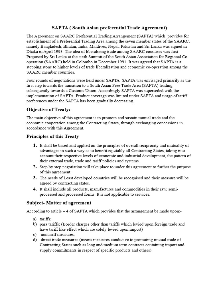 SAPTA | PDF | International Relations | Economies