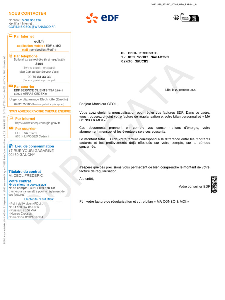 Facture de régularisation EDF 2023 | PDF | Taxe sur la valeur ajoutée ...