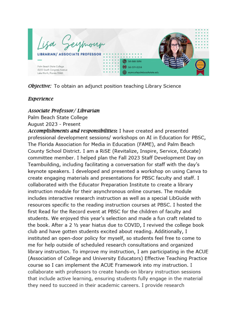 Lisa Seymour_Resume | PDF | Libraries | Schools