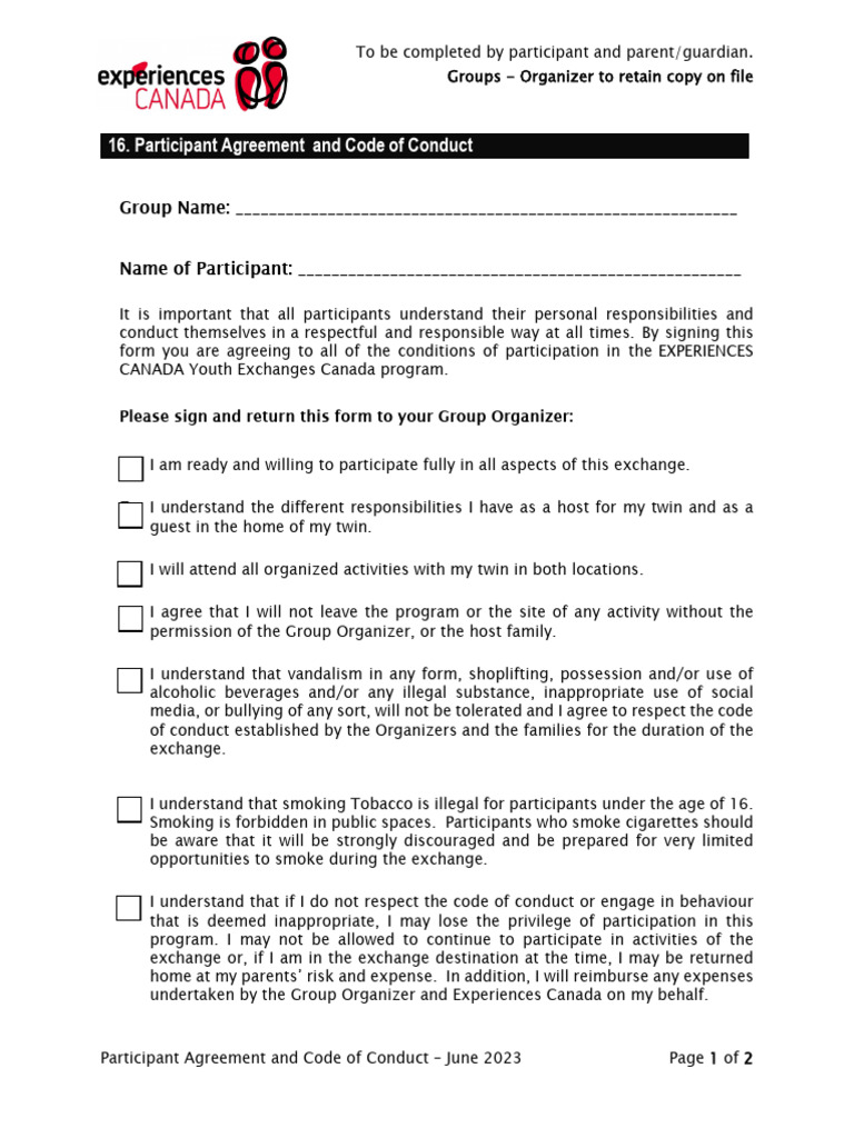 Participant Agreement Code of Conduct | PDF | Tobacco Smoking | Addiction