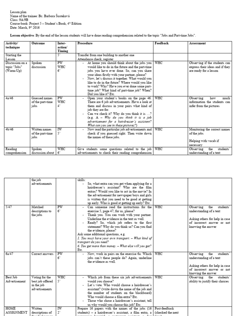 9a B Lesson Plan 3 | PDF | Reading Comprehension | Learning