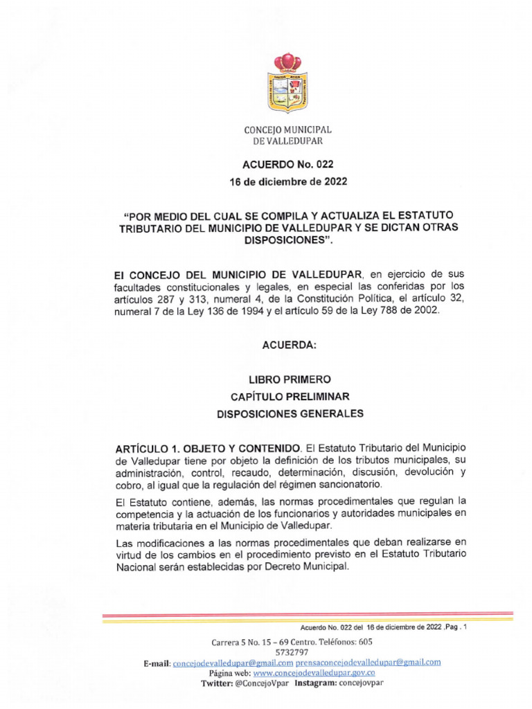 Acuerdo N°022 Del 16 de Diciembre de 2022 | Descargar gratis PDF ...