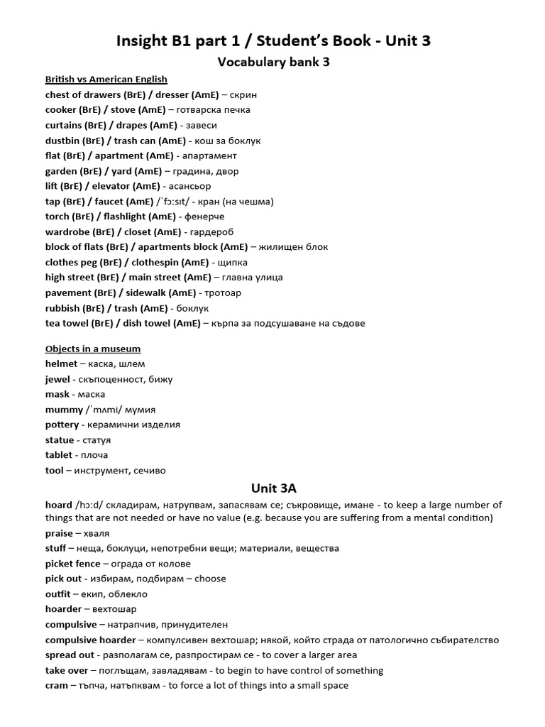 Insight B1 Part 1 / Student's Book - Unit 3: Vocabulary Bank 3 | PDF