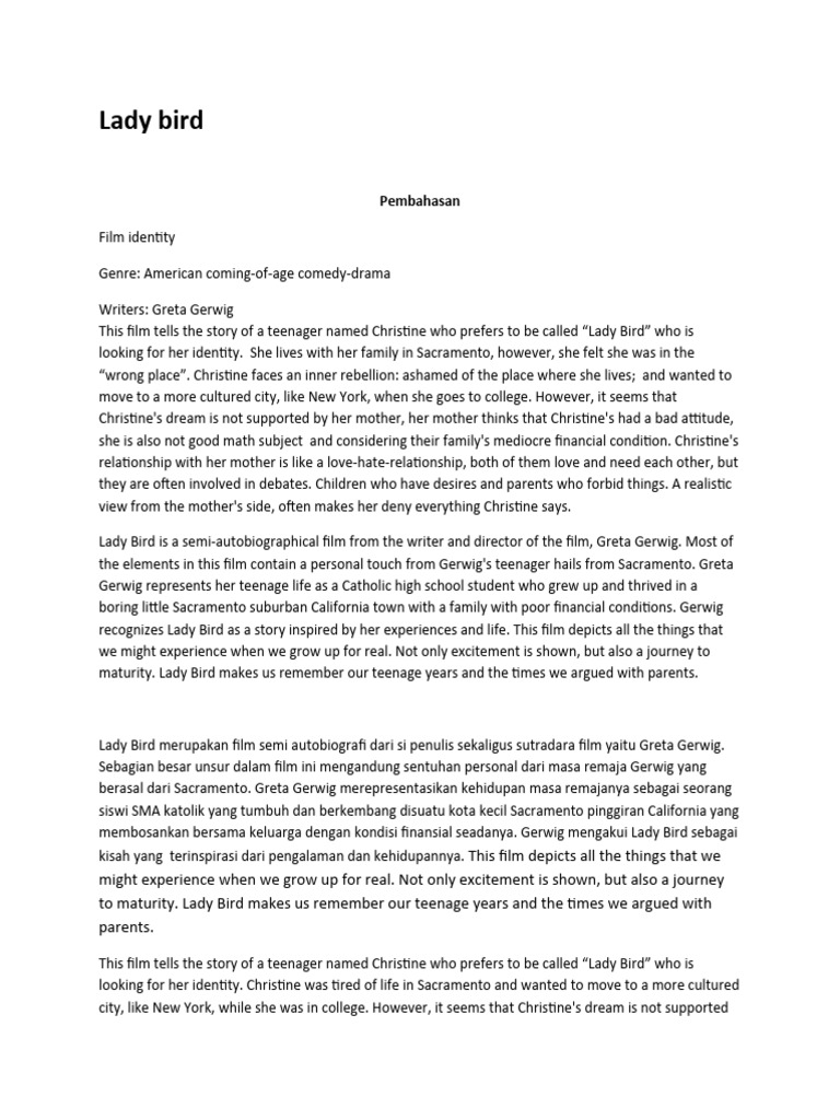 Lady Bird Movie | PDF | Id | Adolescence