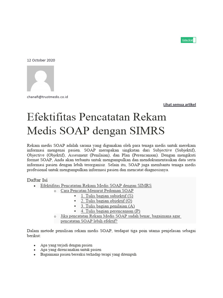 Rekam Medik Penulisan SOAP | PDF | Kesehatan Holistik