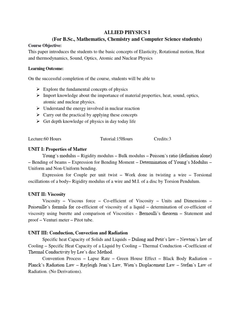 Allied-Physics Syllabus | PDF | Viscosity | Heat