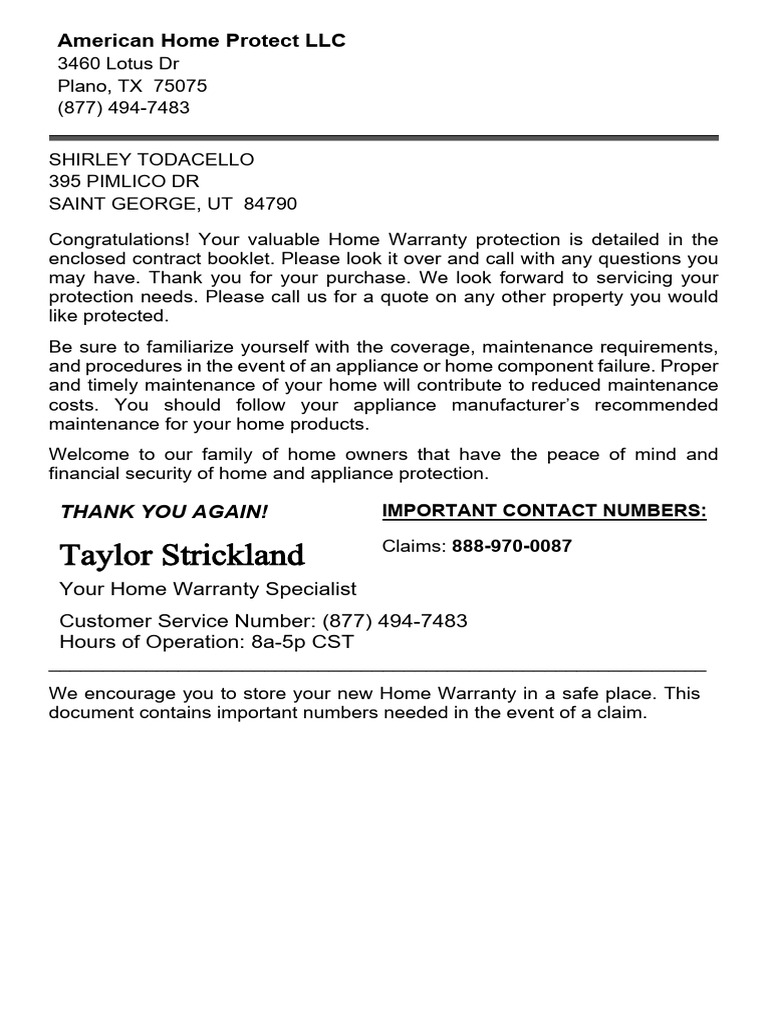 American Home Protect Contract. | PDF | Air Conditioning | Duct (Flow)