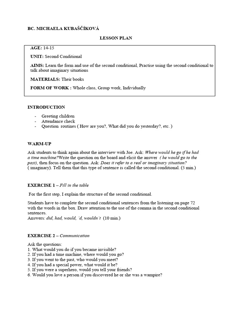 Second Conditional Lesson Plan | PDF