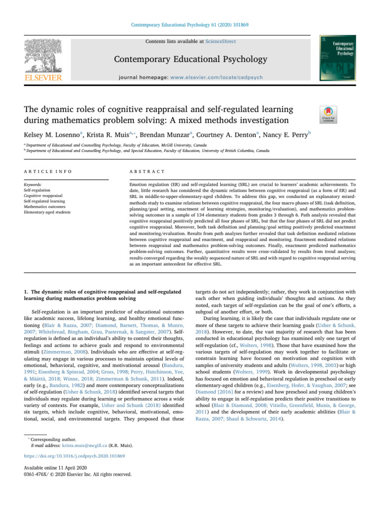 The Dynamic Roles of Cognitive Reappraisal and Self Regu - 2020 ...