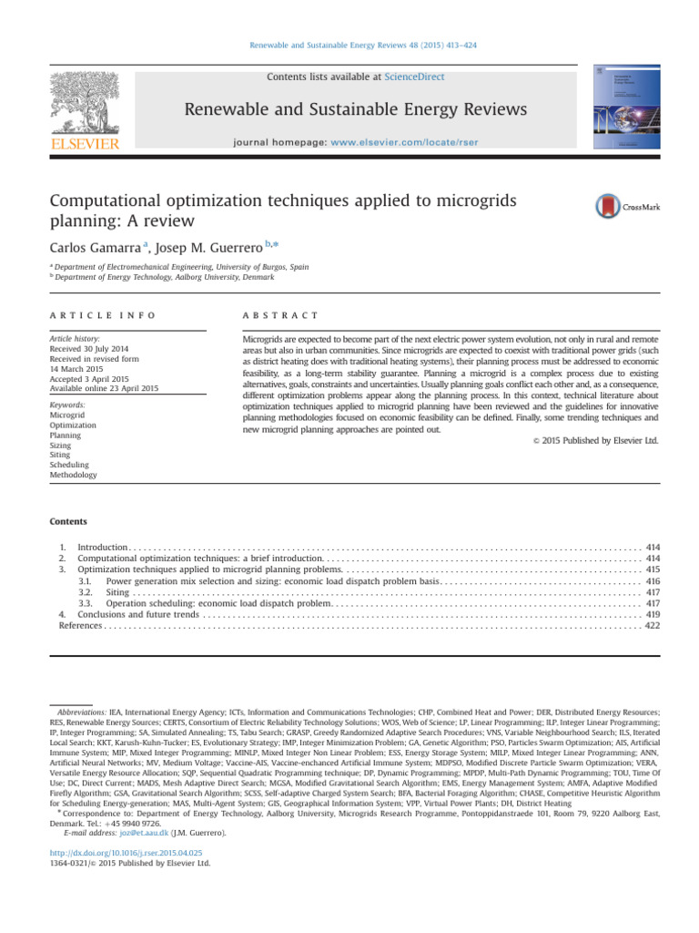Computational Optimization Techniques Applied To Microgrids Pdf