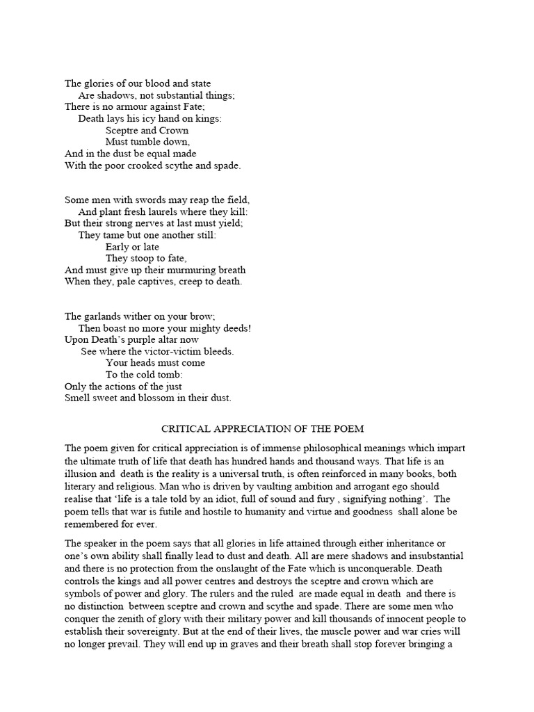 Critical Appreciation of The Poem | PDF | Poetry