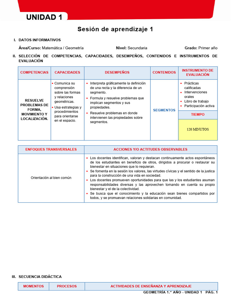 Sesión de aprendizaje 1 - SEGMENTOS | PDF | Evaluación | Enseñando