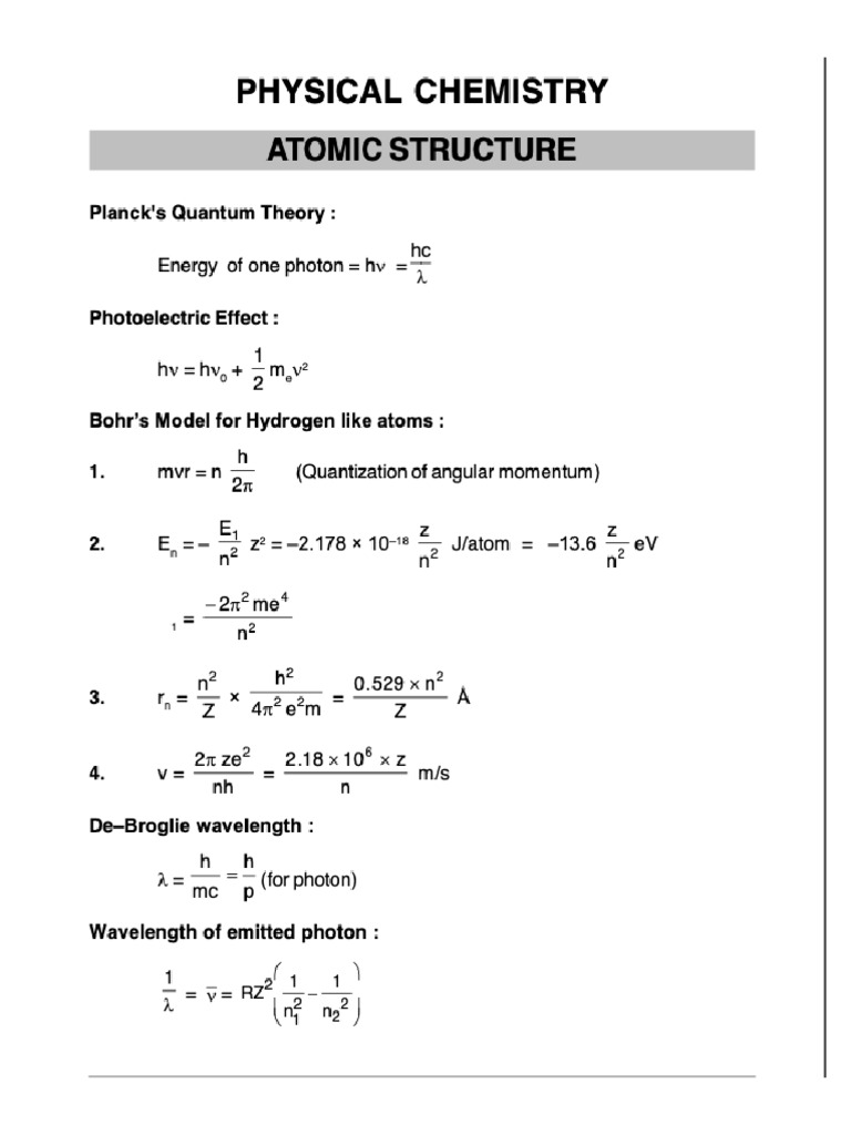 Physical Chemistry - Formula Sheet | PDF