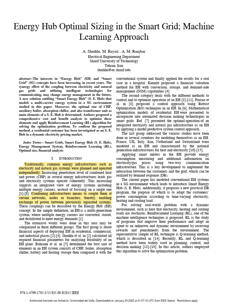 Energy Hub Optimal Sizing in The Smart Grid Machine Learning Approach | PDF | Net Present Value ...