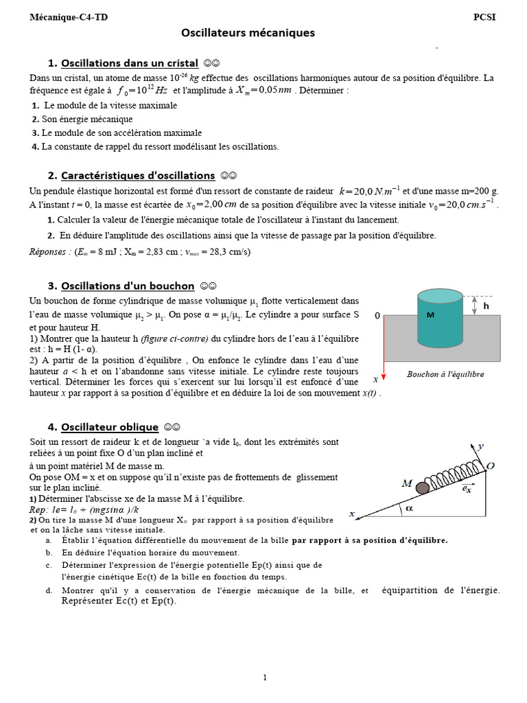 C4 TD Oscillations Mecaniques 1 | PDF | Pendule (physique) | Ingénierie ...