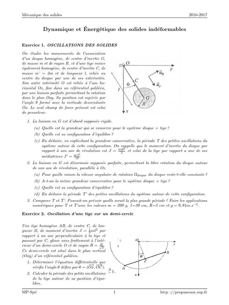 TD de Mecasol.2 | PDF | Rotation | Lois du mouvement de Newton