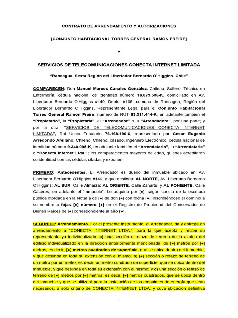 Borrador Arriendo Tipo (LAP) Proyecto LTL Ab-21.CHILE | PDF | Internet | Telecomunicaciones